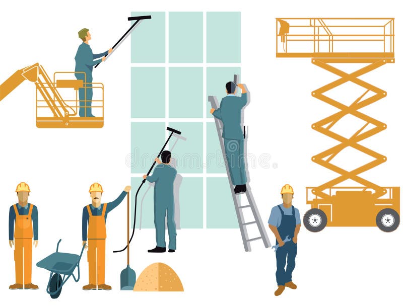 Building Cleaners and Construction Workers Stock Vector - Illustration ...