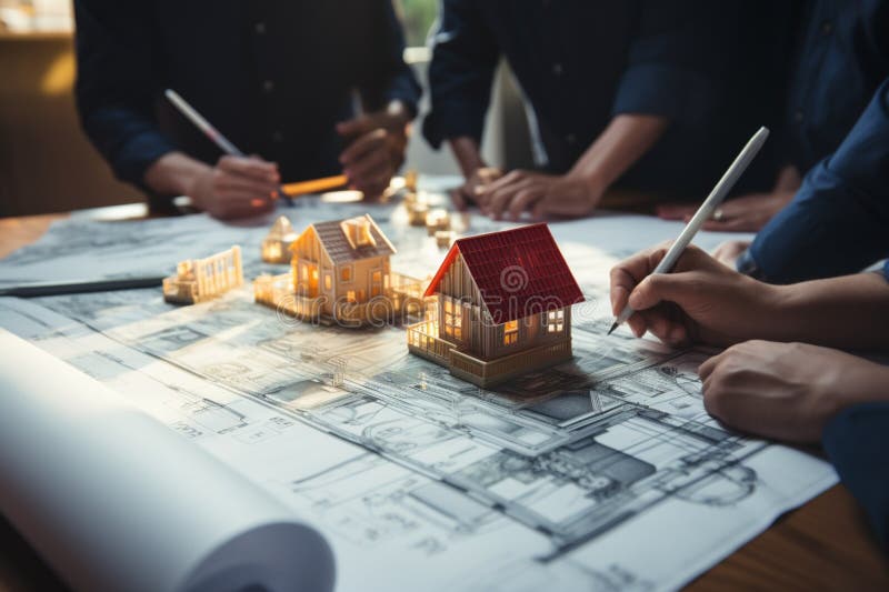 Construction Collaboration Architects, Engineers, Blueprint, Team on ...