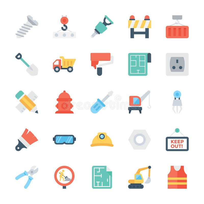 Construction Colored Vector Icons 3 Stock Illustration - Illustration ...