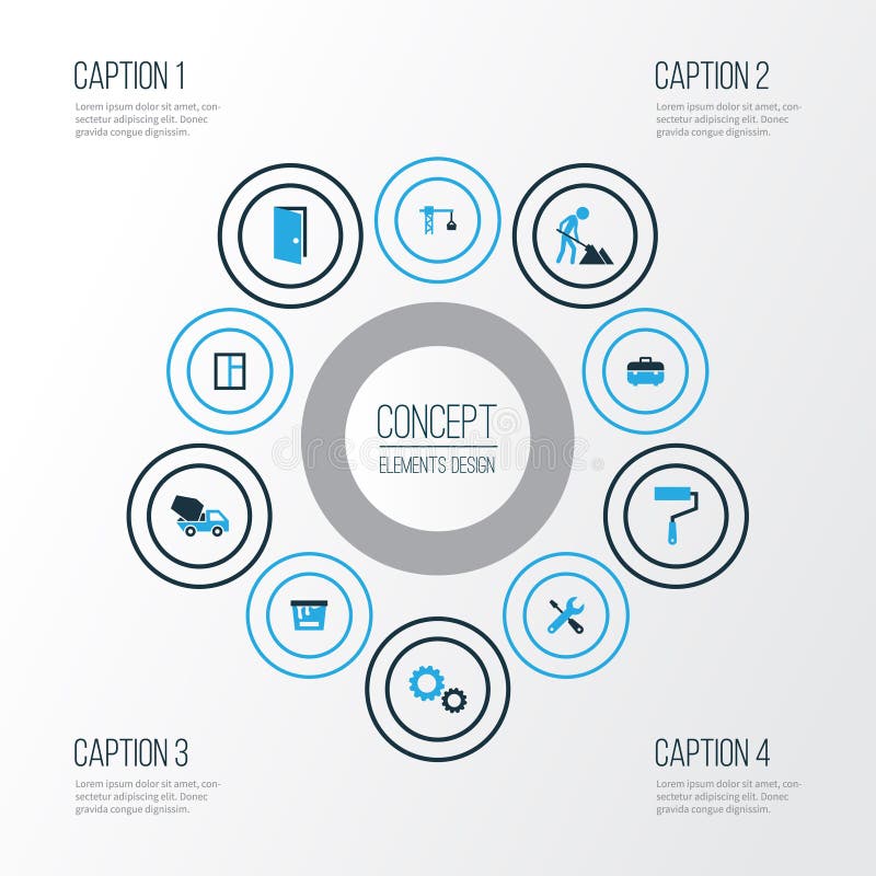 Construction Colorful Icons Set. Collection of Case, Gear, Lifting Hook ...