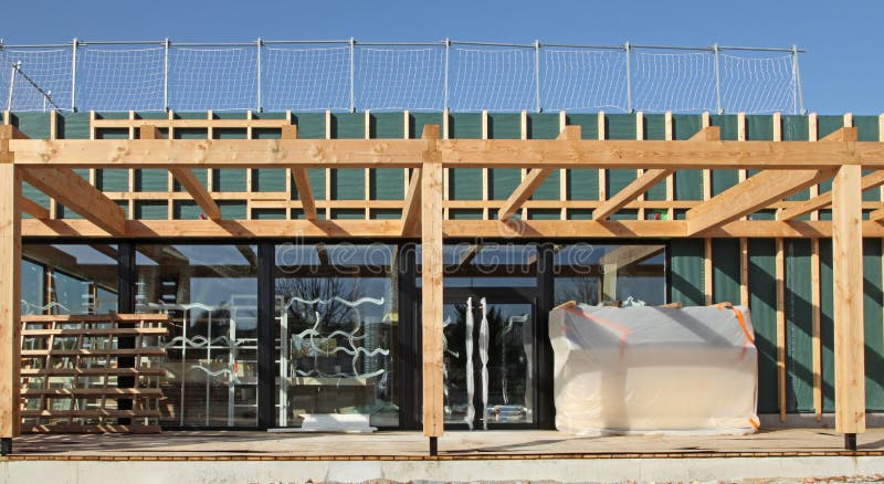 Construction of a Commercial Building in Wood Stock Image - Image of ...