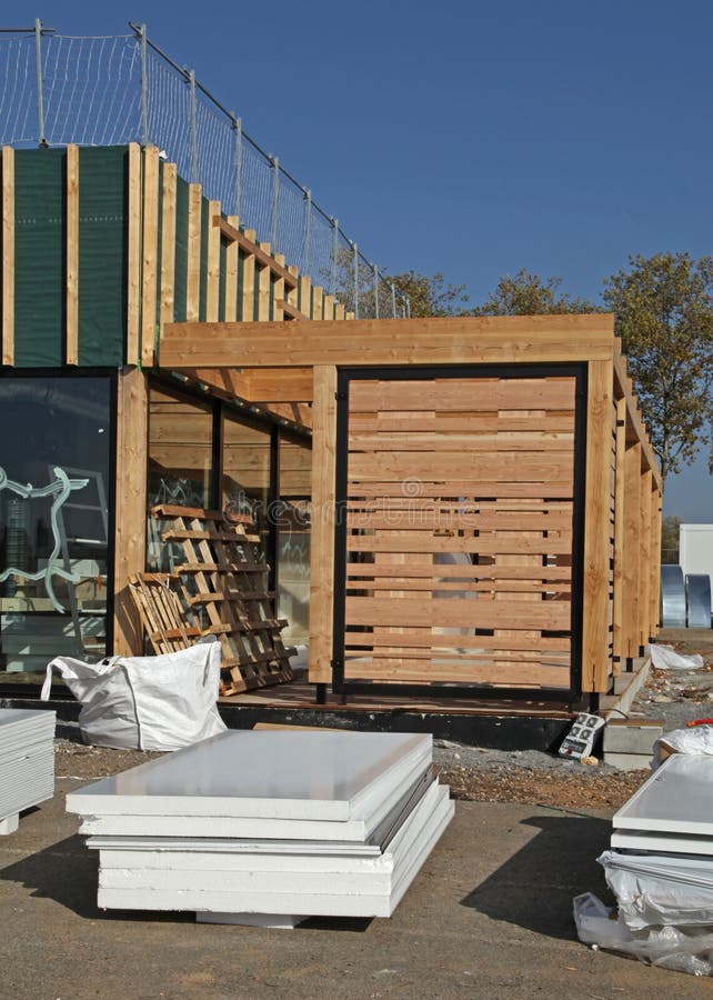 Construction of a Commercial Building in Wood Stock Image - Image of ...