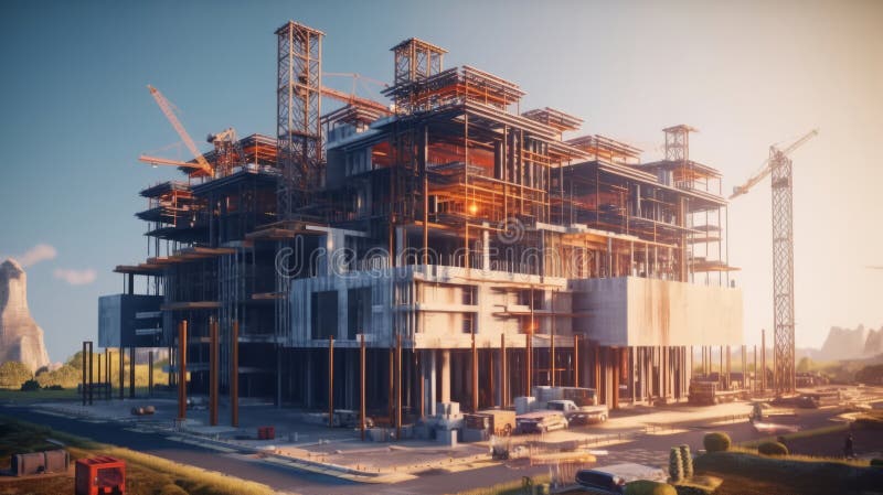 Construction Company Build a New Big Building. Generative AI Stock ...