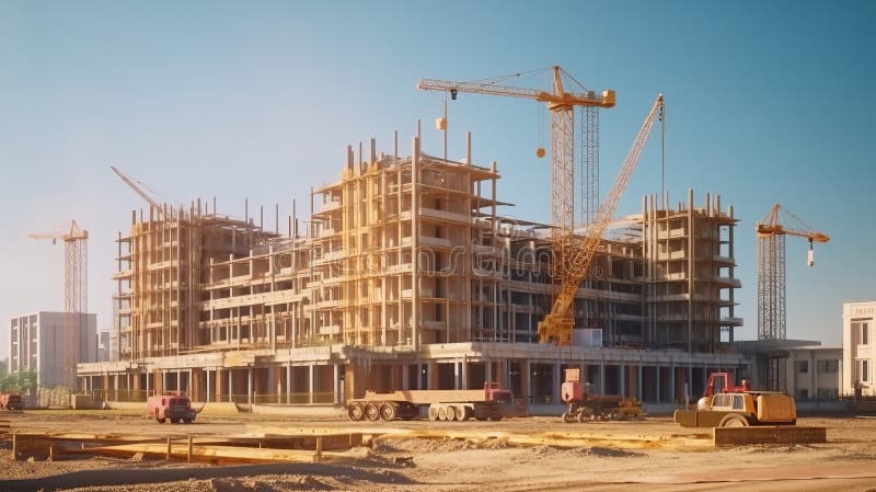 Construction Company Build a New Big Building. Generative AI Stock ...