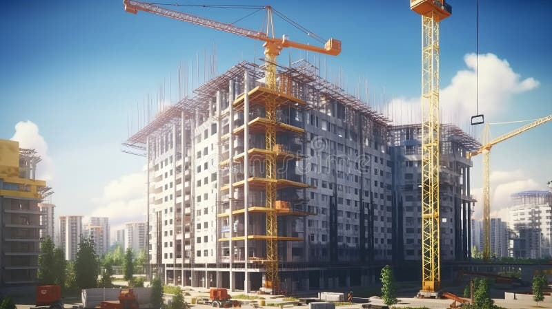 Construction Company Build a New Big Building. Generative AI Stock ...