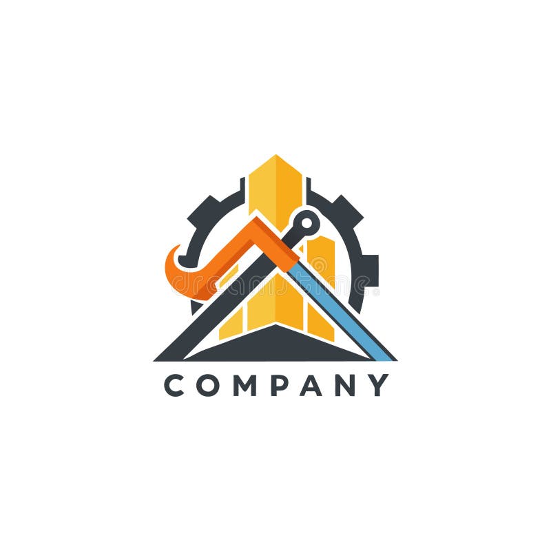 Construction Company Logo Design with Gear, Building, and Triangle ...
