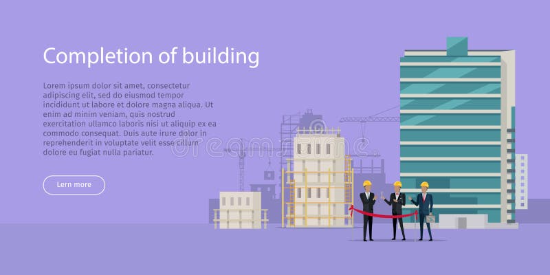Construction Completion Building Design Web Banner Stock Vector ...