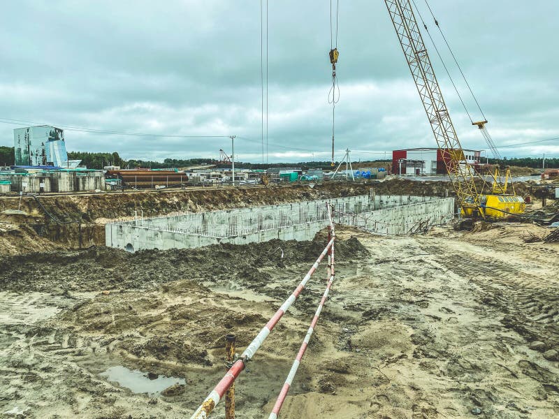 Construction of the Complex, Mines. Mining. There is a High Metal Crane ...