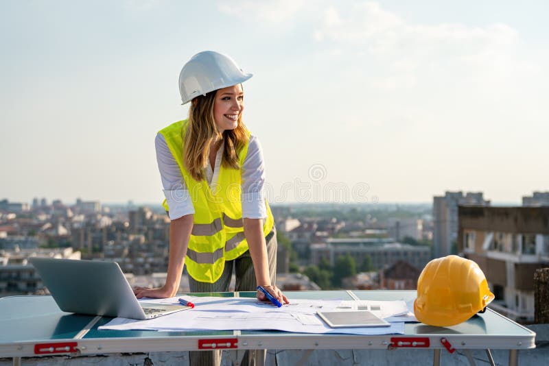 Construction Concept of Engineer or Architect Woman Working at ...