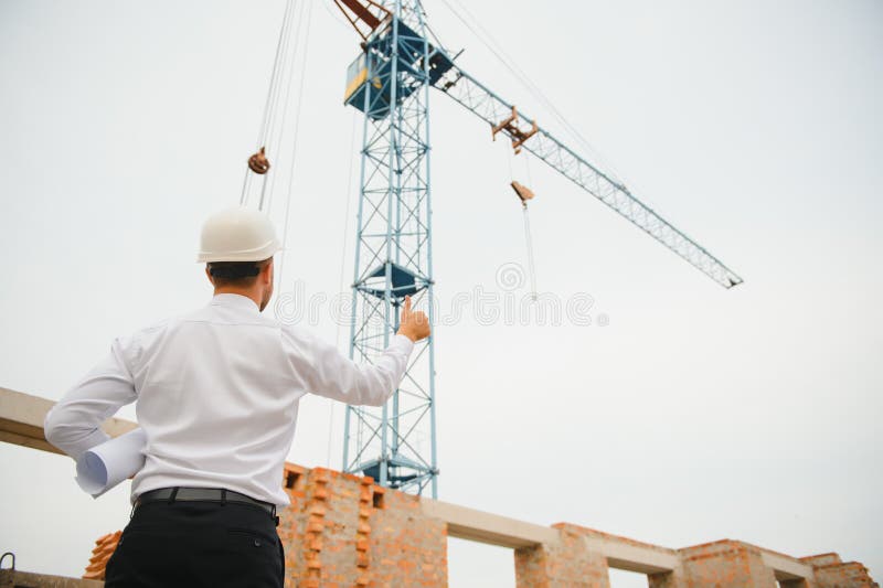 Construction Concept of Engineer Working at Construction Site with Blue ...