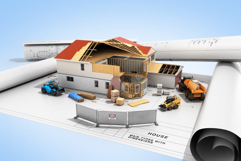 Construction Concept House in Building Process Three-dimensional Image ...