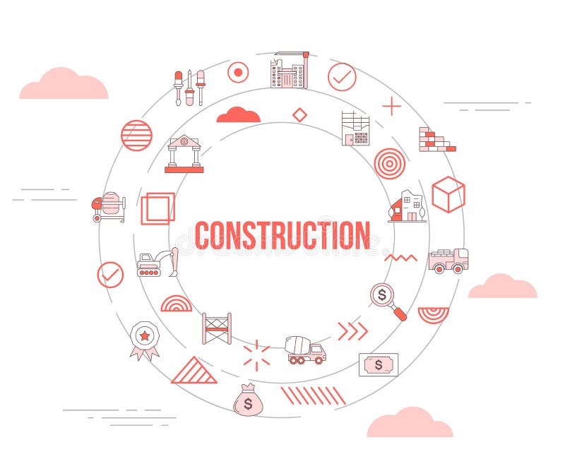 Construction Concept with Icon Set Template Banner and Circle Round ...