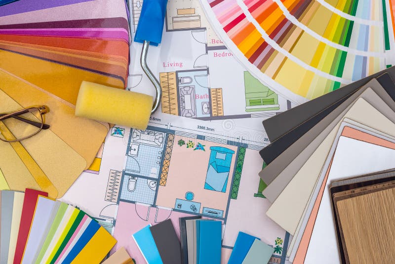 Construction Concept: Plan Color Samples Stock Image - Image of palette ...