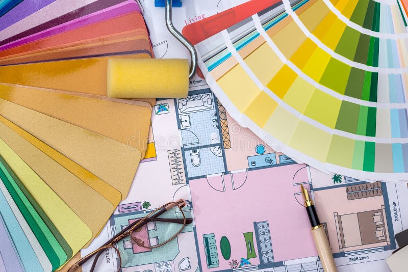 Construction Concept: Plan Color Samples Roller Stock Photo - Image of ...