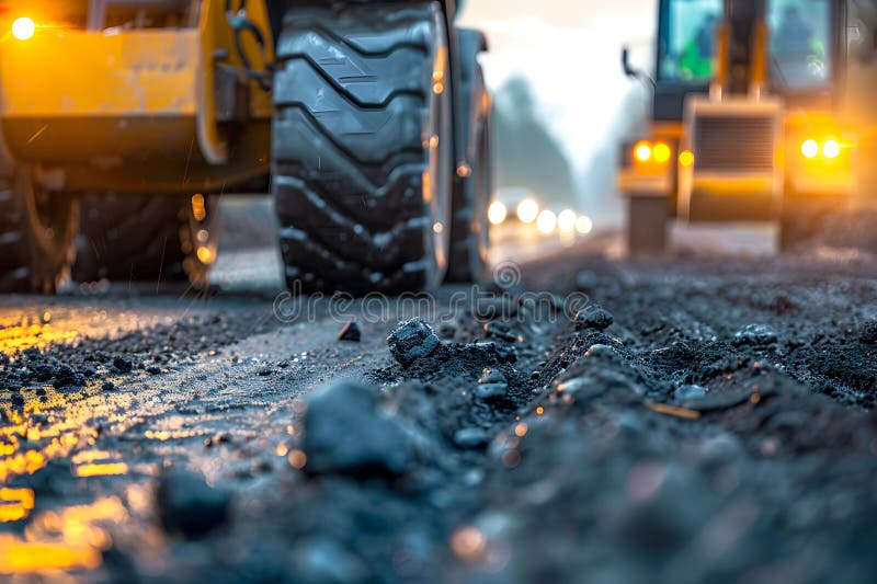 Construction Concept - Road Building Machines, Low Angle View Stock ...