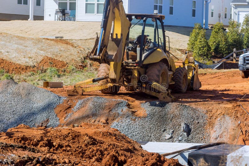 Construction of a Concrete Bridge Crossing Stream in Countryside Stock ...