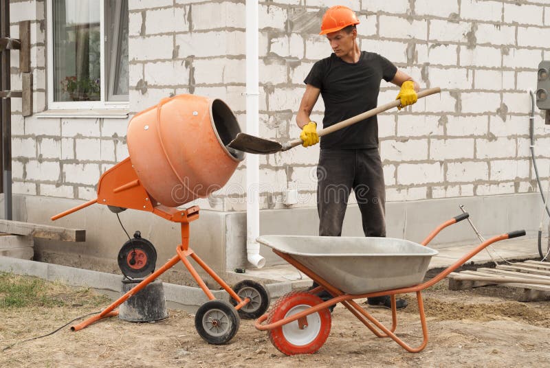 Construction Concrete Mixer Stock Photo - Image of adult, professional ...