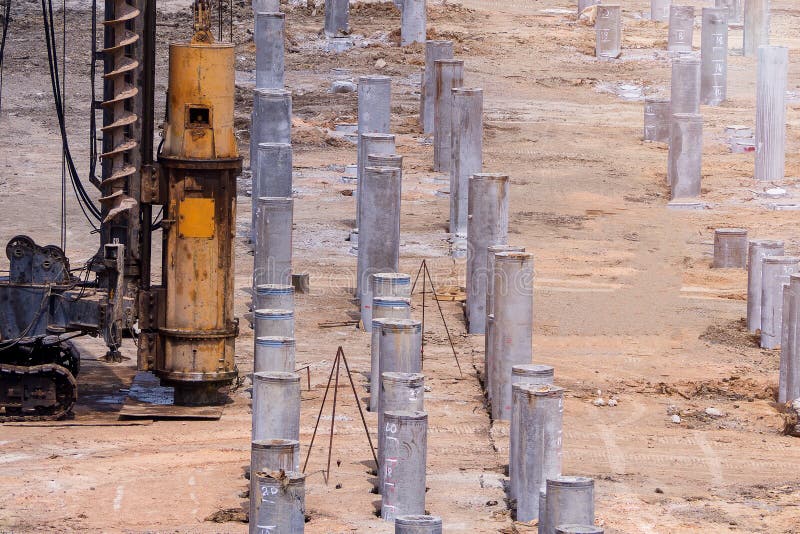 Construction Concrete Piles. Stock Photo - Image of industry ...