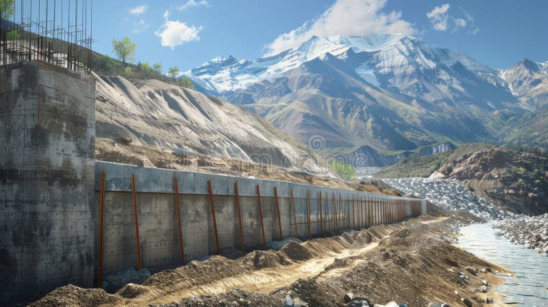 Construction of a Concrete Retaining Wall in Rugged Mountain Terrain ...