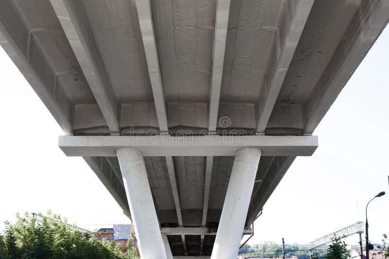 Construction of Concrete Road Bridge Supported by Pillars, Viewed from ...