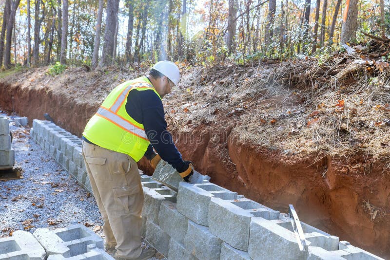Retaining Wall Construction is Being Carried Out by a Contractor ...