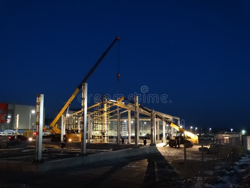 Construction work at night editorial photography. Image of night ...