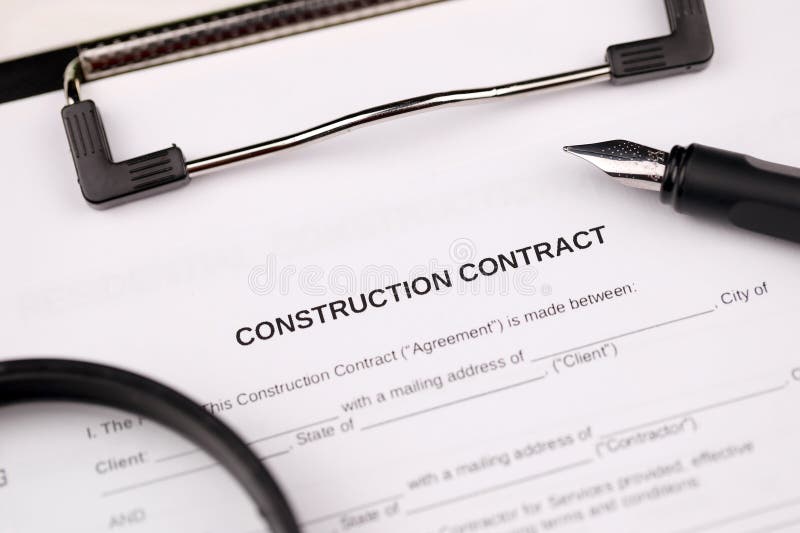 Construction Contract Form on A4 Tablet Lies on Office Table with Pen ...