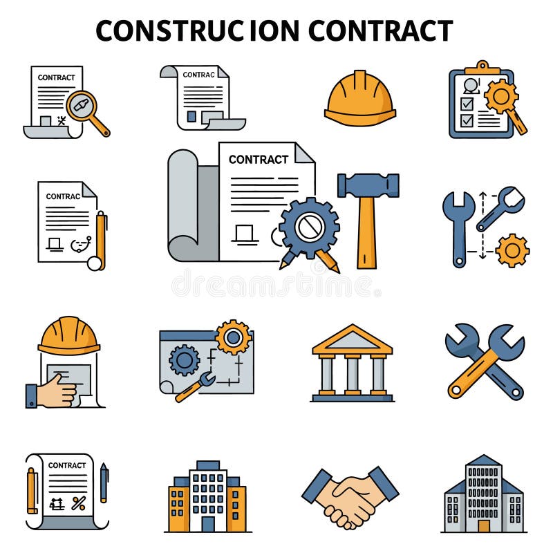 Construction Contract Icons and Agreement Graphics Stock Vector ...