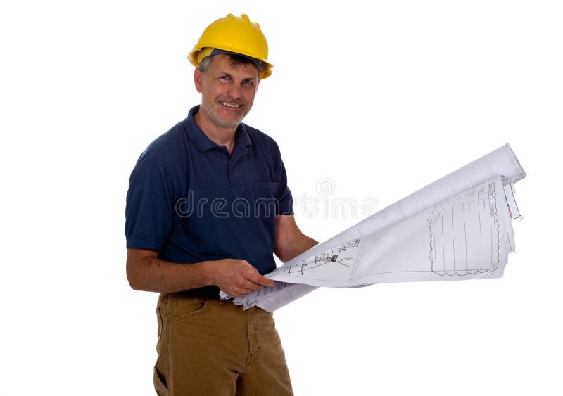 Construction Contractor Isolated on White Stock Photo - Image of ...