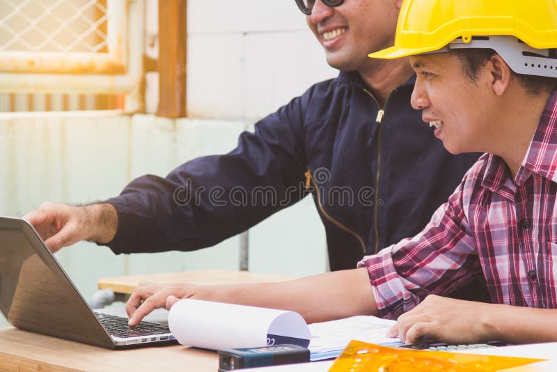 Construction Contractor Team Work Together Concept Relax Asian Engineer ...