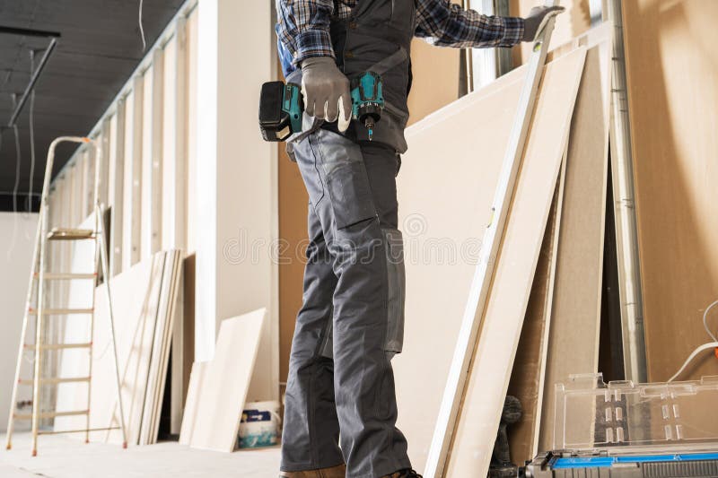 Construction Contractor Worker Preparing Drywall Boards Stock Image ...