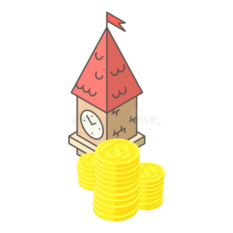 Construction Cost Icon Isometric Vector. Clock Tower and Stack of ...
