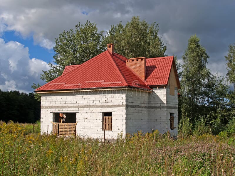 Construction of a Cottage from Gas-concrete Blocks Stock Image - Image ...