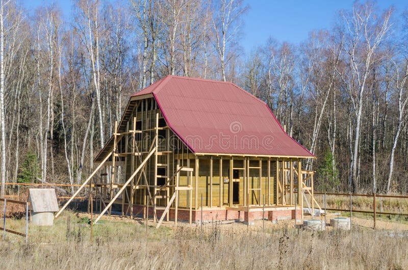 Construction of a Country House Stock Image - Image of country, roof ...