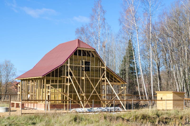 Construction of a Country House Stock Photo - Image of timbered, roof ...