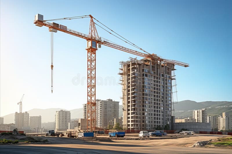 Construction Crane in Action Assisting in the Building Process of an ...