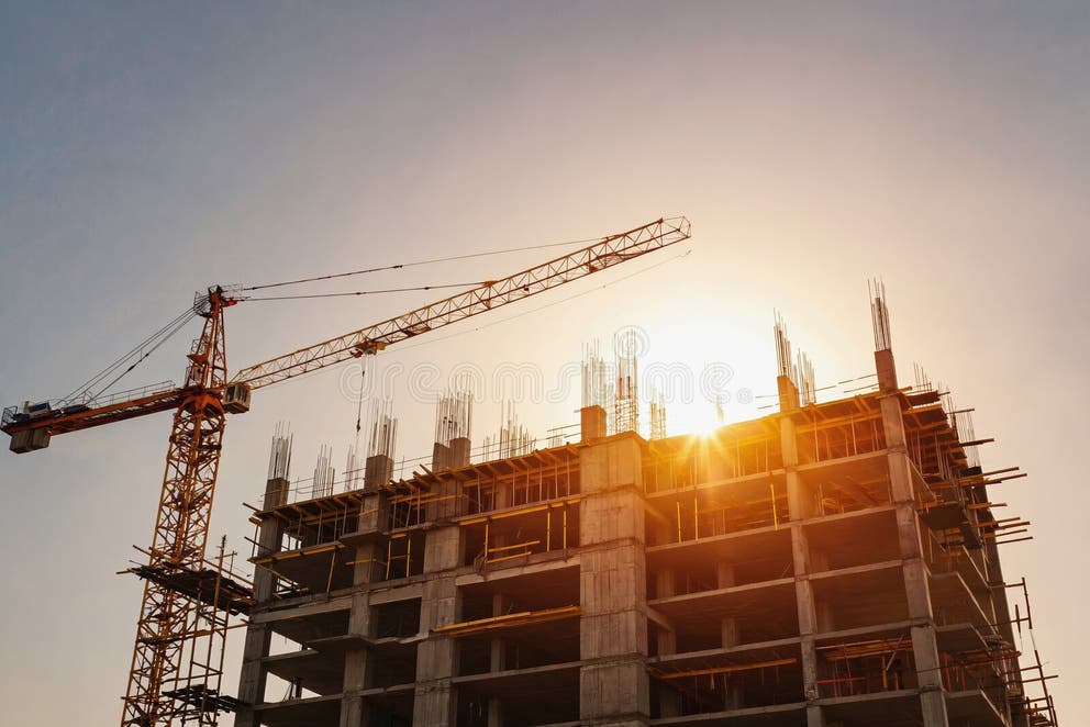 Construction Crane Build Building on Constructing Site, Top View. AI Generative Stock Image ...