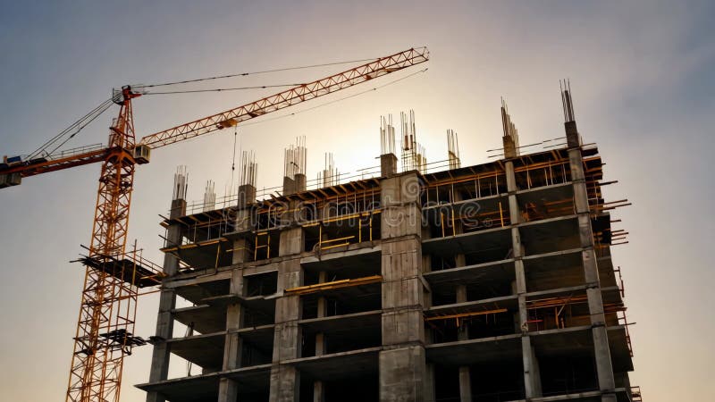 Construction Crane Build Building on Constructing Site, Top View. AI ...