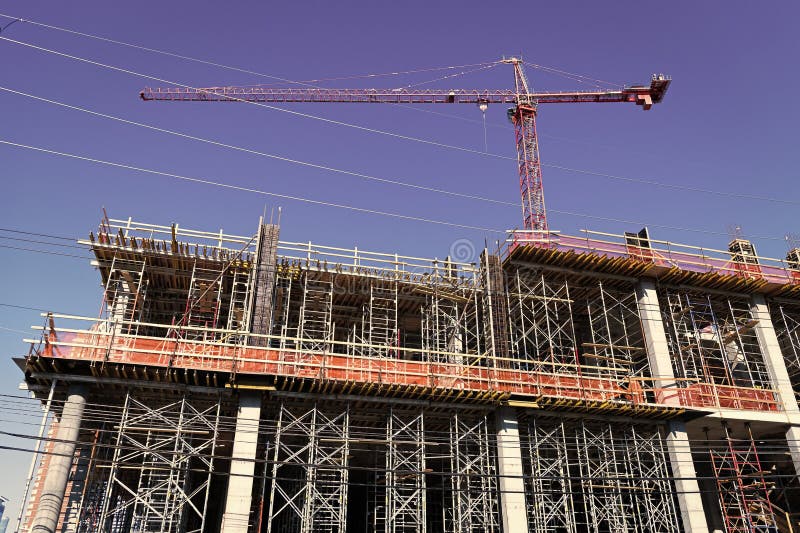 Construction Crane at Building Area. Construction Site with Building ...