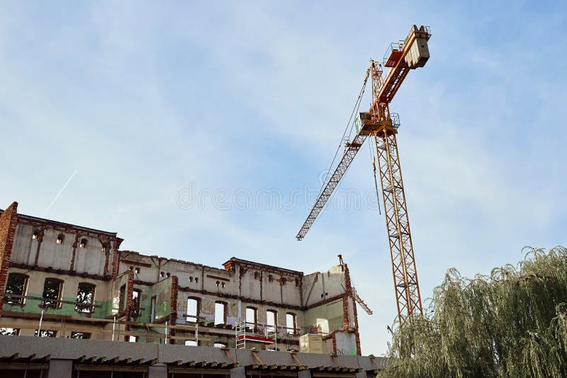 Construction Crane and Building at Construction Site Stock Photo ...