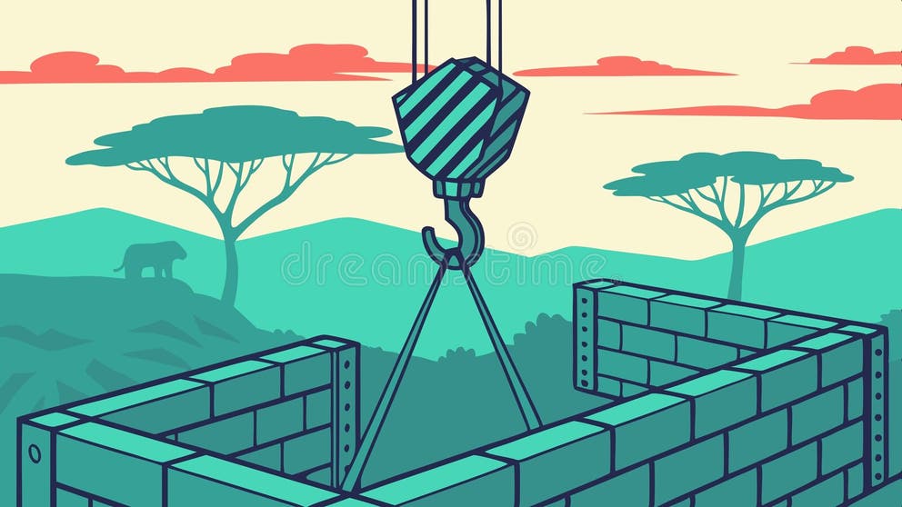 Construction Crane Building Structure with Bricks, Vector Design ...