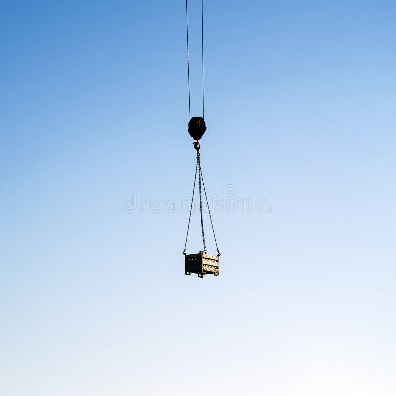 Construction Crane with Cargo Box in Air Stock Photo - Image of heavy ...