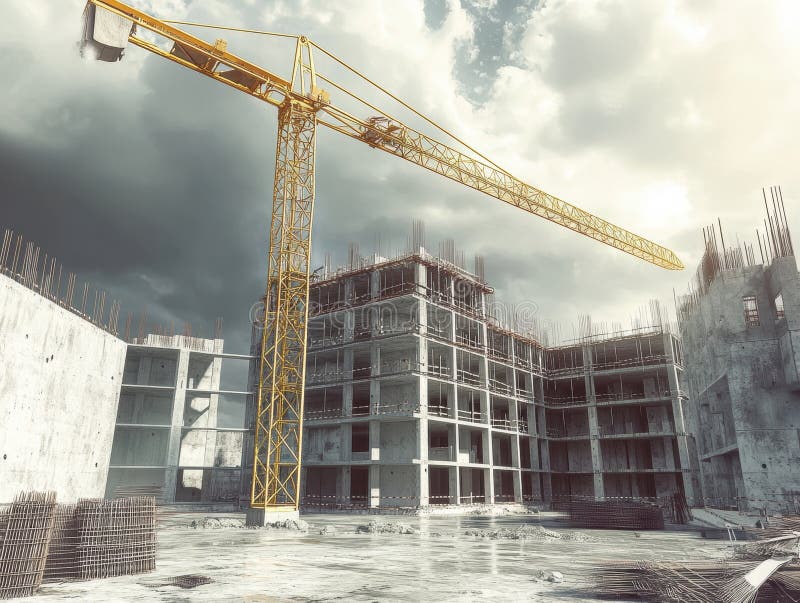 Construction Crane Dominates City Building Project with Dramatic Storm ...