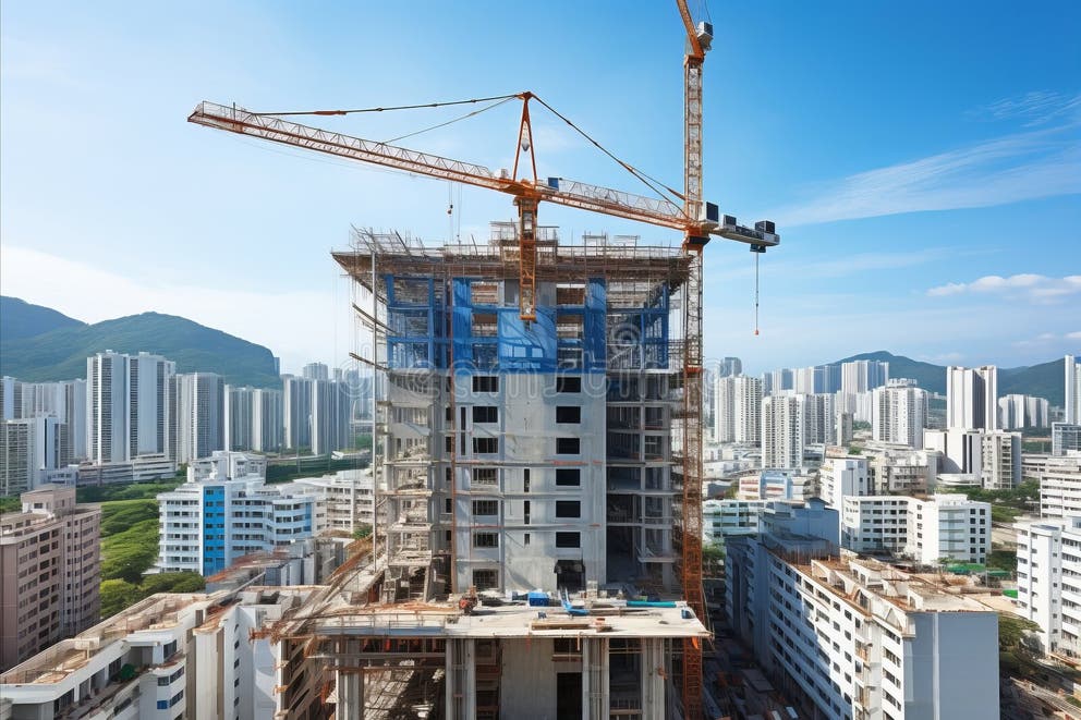 Elevated Crane Amidst Bustling Construction Site with High-rise ...