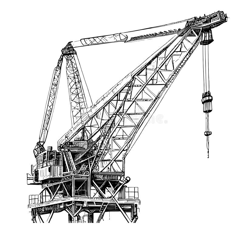 Construction Crane Hand Drawn Sketch in Engraving Style Engineering ...