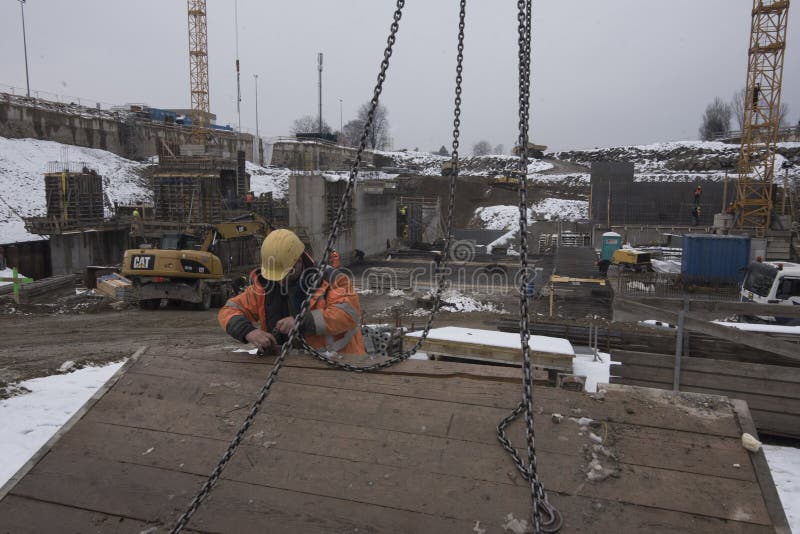 Construction Crane with Heavy Load Editorial Photography - Image of ...