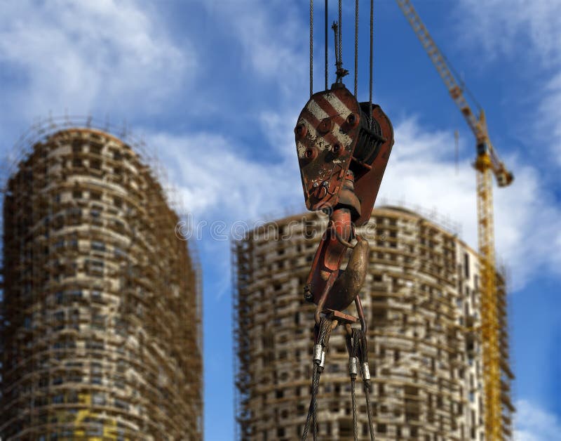 Construction Crane Hook with Multi-storey Building Under Construction ...