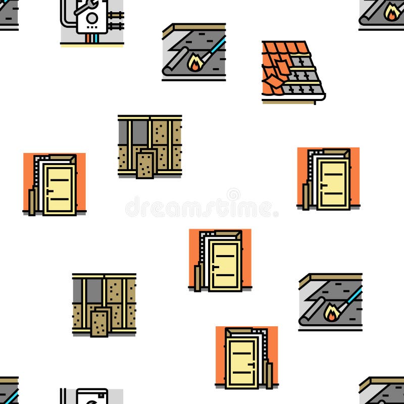 Construction Crane House Work Icons Set Vector Stock Vector - Illustration of truck, worker ...