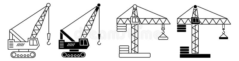 Construction Crane Icon Set. Simple Silhouette and Outline Stock Vector ...