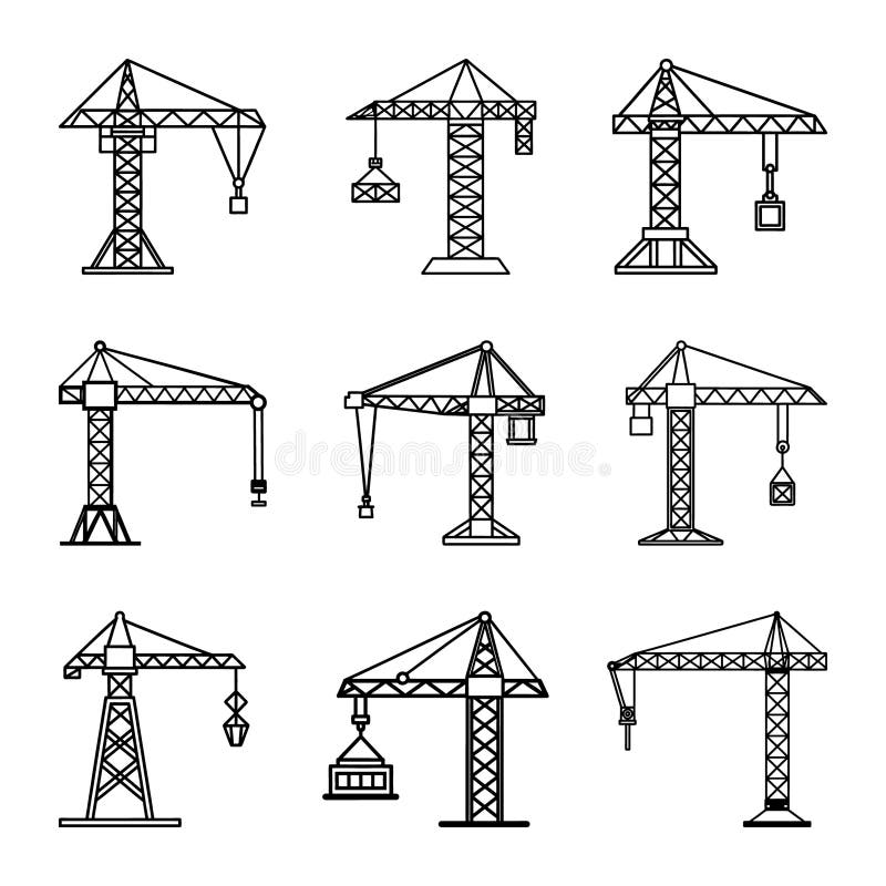 Construction Crane Icons Set Silhouette, Tower Crane SVG Silhouette ...